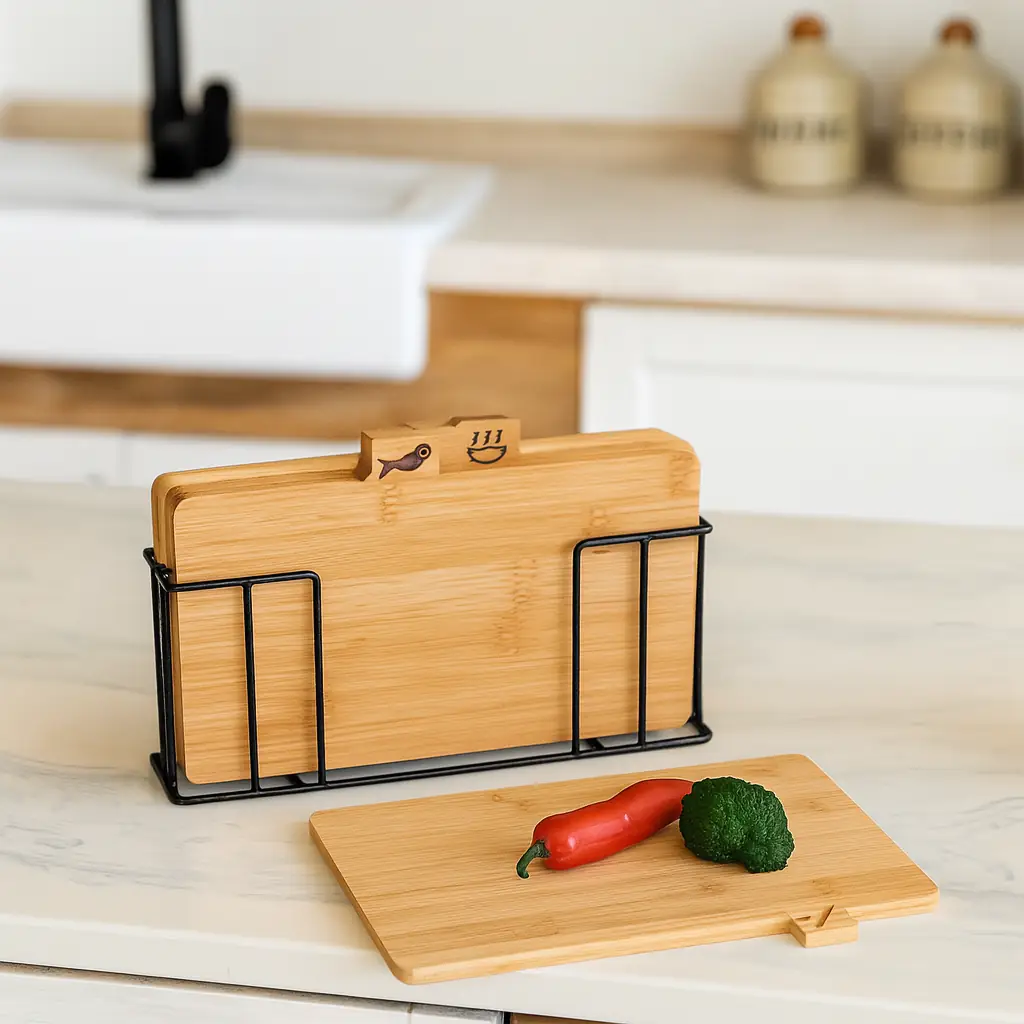 Naturel 4-Piece Cutting Board Set with Metal Stand | Separate Boards ...