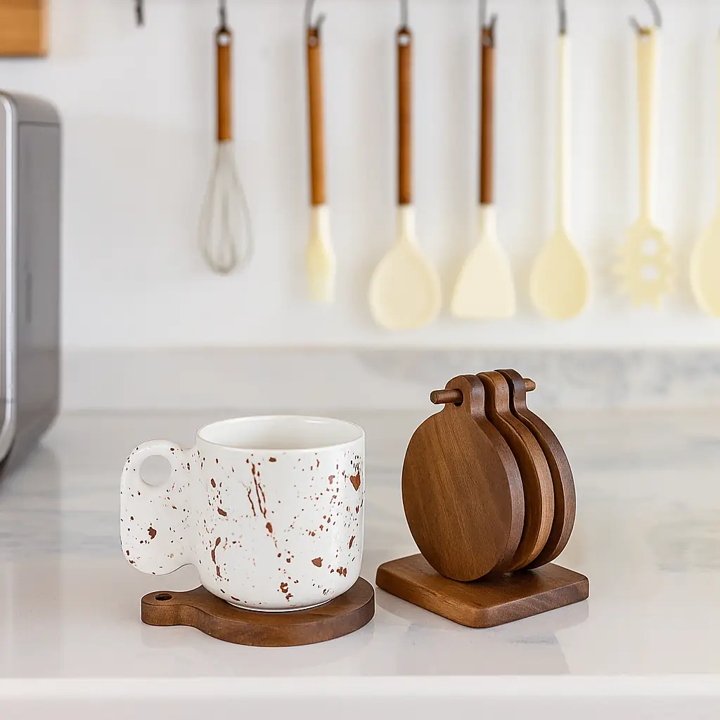 Acacia Naturel 4-Piece Coaster Set | Natural Wood, Elegant and Durable ...