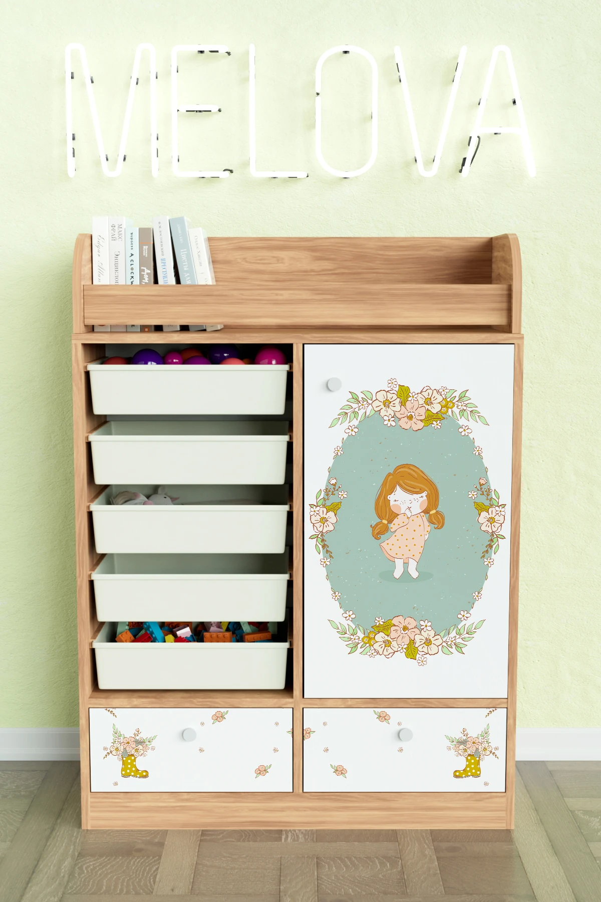 Adorable Design "Melova" 5 Sepetli 2 Çekmeceli Çok Amaçlı Oyuncak Dolabı