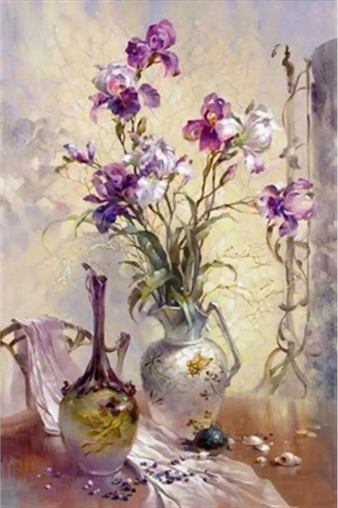 Solmak Üzere Olan Mor Çiçekler Pixart Sanat Elmas Mozaik Tablo Diamond