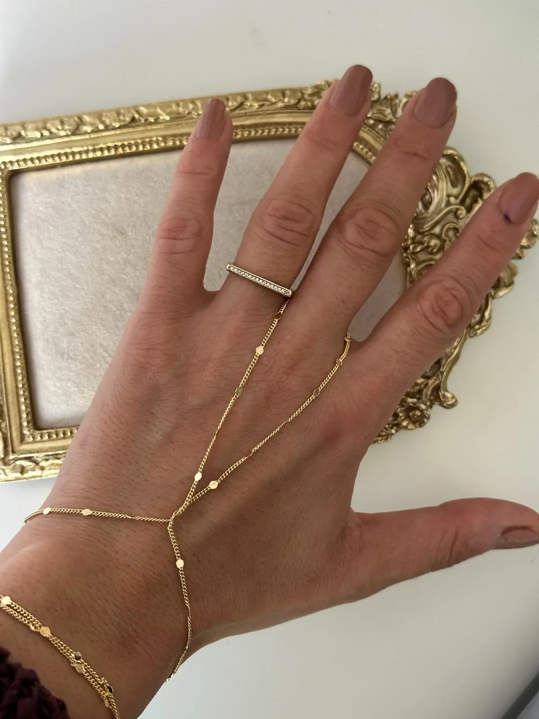 14K Gold Plaka Sıra Taşlı Yüzük