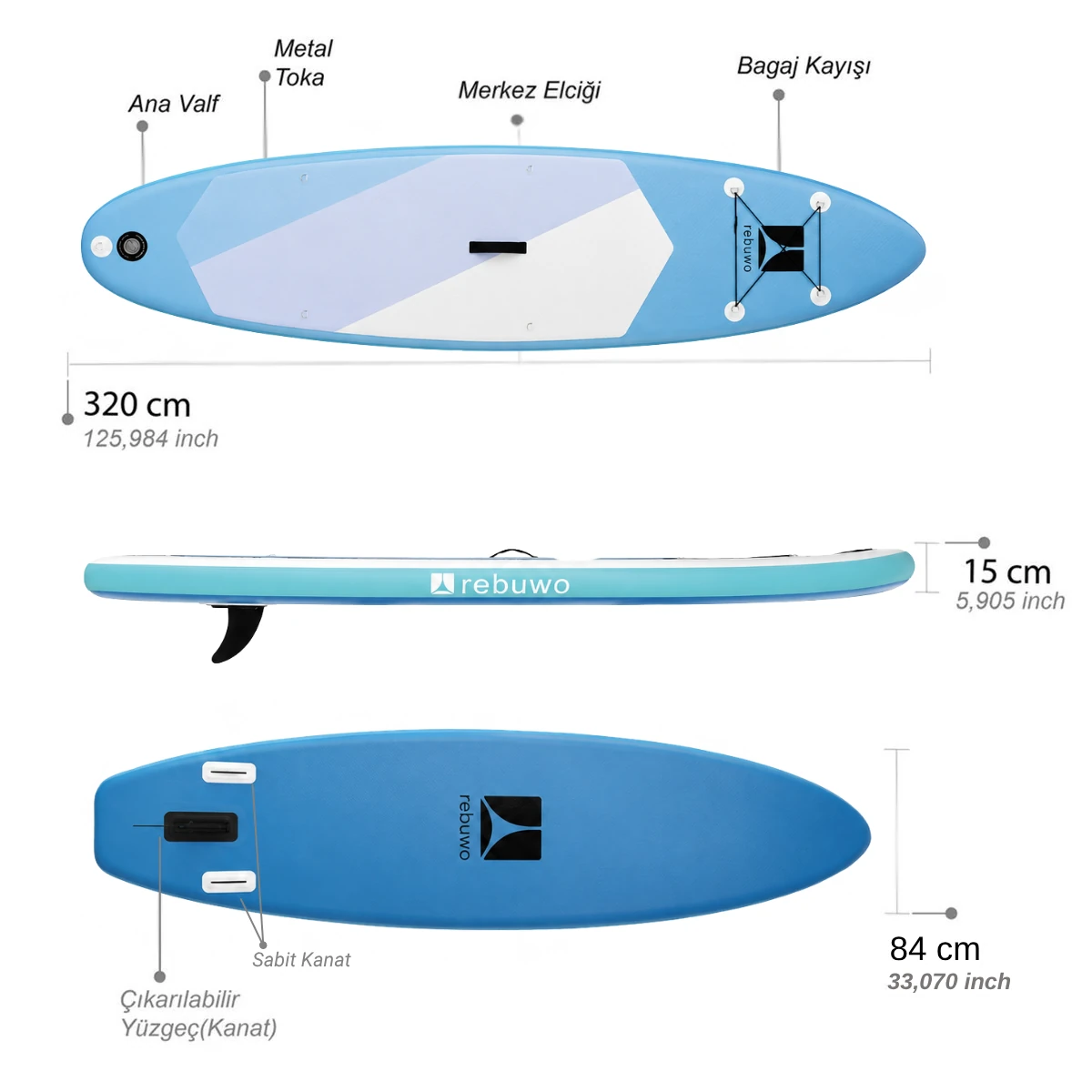 Rebuwo Sup Şişme Sörf Tahtası Stand Up Paddle Board 84*320*15 Cm - Açık ...