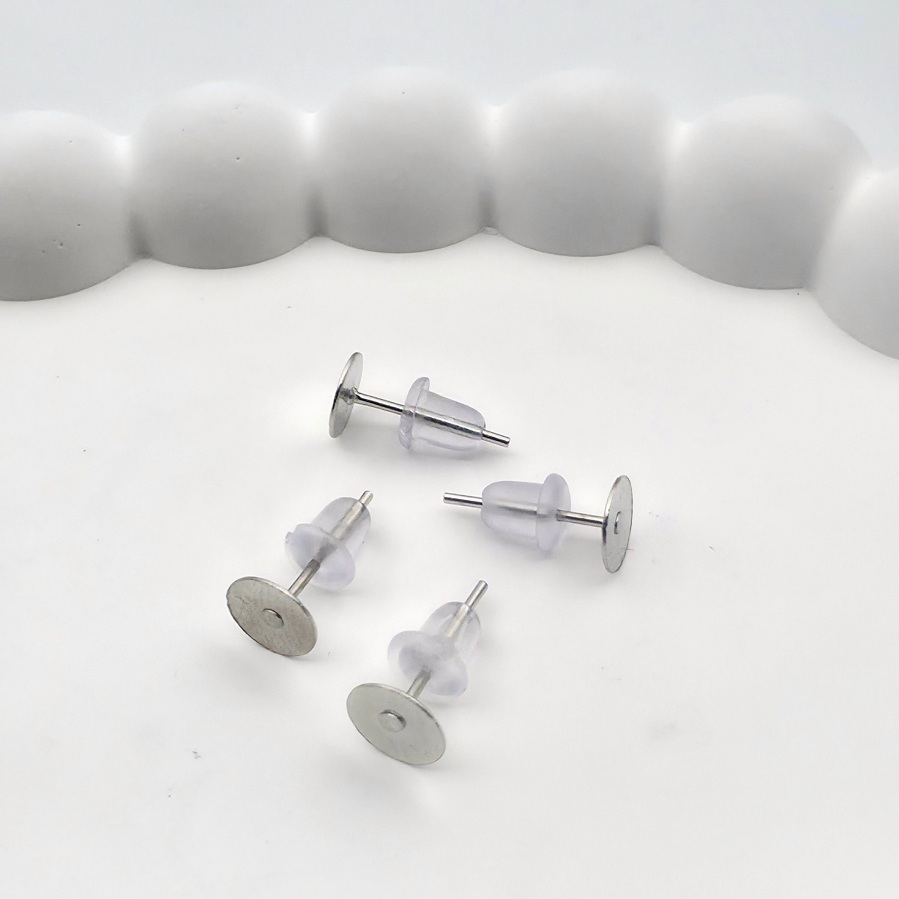 Rodyum Kaplama 6 mm Yapıştırmalı Küpe Aparatı | Arya Boncuk