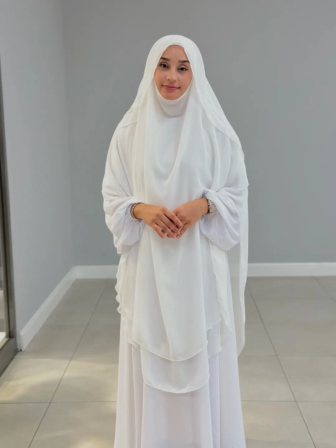 GÖLGELİ ŞİFON SUFLE UZUN BEYAZ