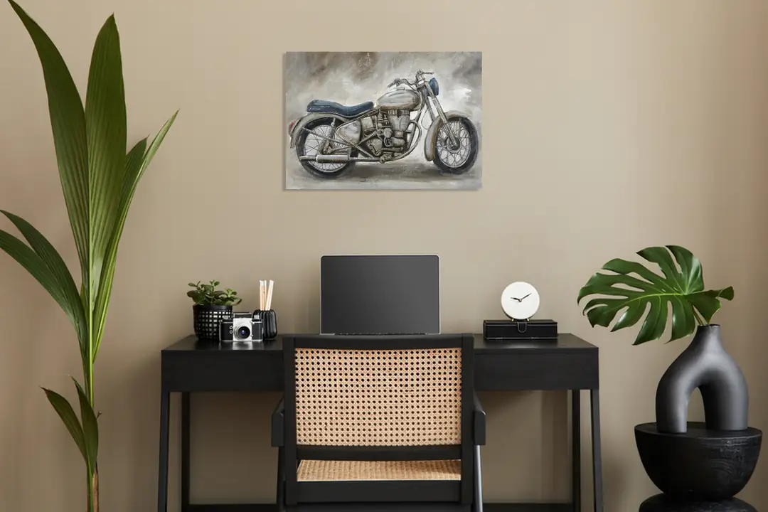Motorcycle with Metallic Texture – Oil Painting | Olga Frame