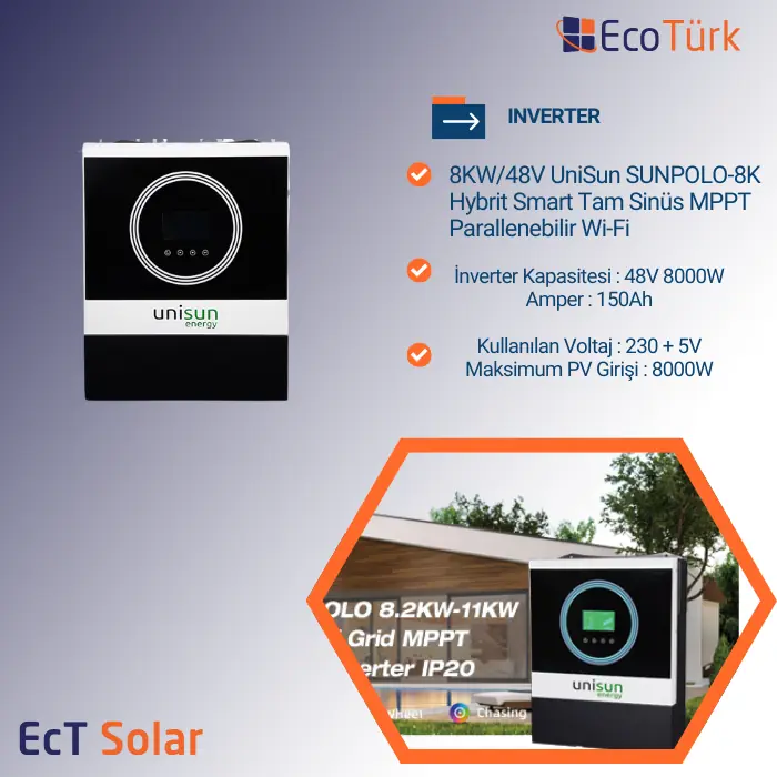 INVERTER 8KW/48V UniSun SUNPOLO-8K Hybrit Smart Tam Sinüs MPPT ...