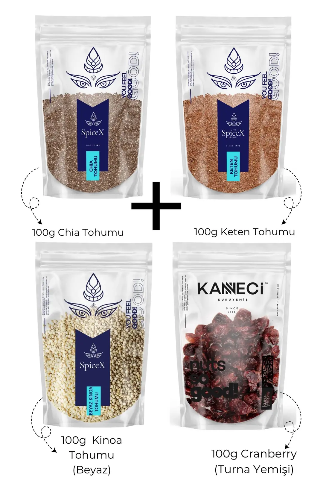 100g Chia Tohumu+100g Keten Tohumu+100g Kinoa(Beyaz) Tohumu+100g Turna ...