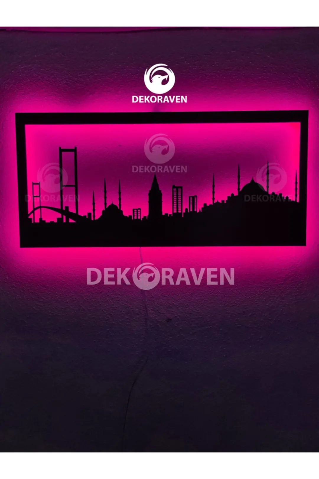 Istanbul Silüeti Led Işıklı Ahşap Tablo