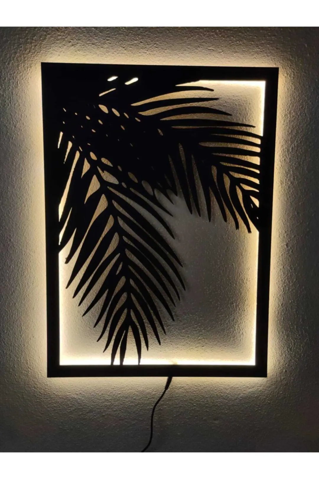 Palmiye Led Işıklı Dekoratif Ahşap Tablo