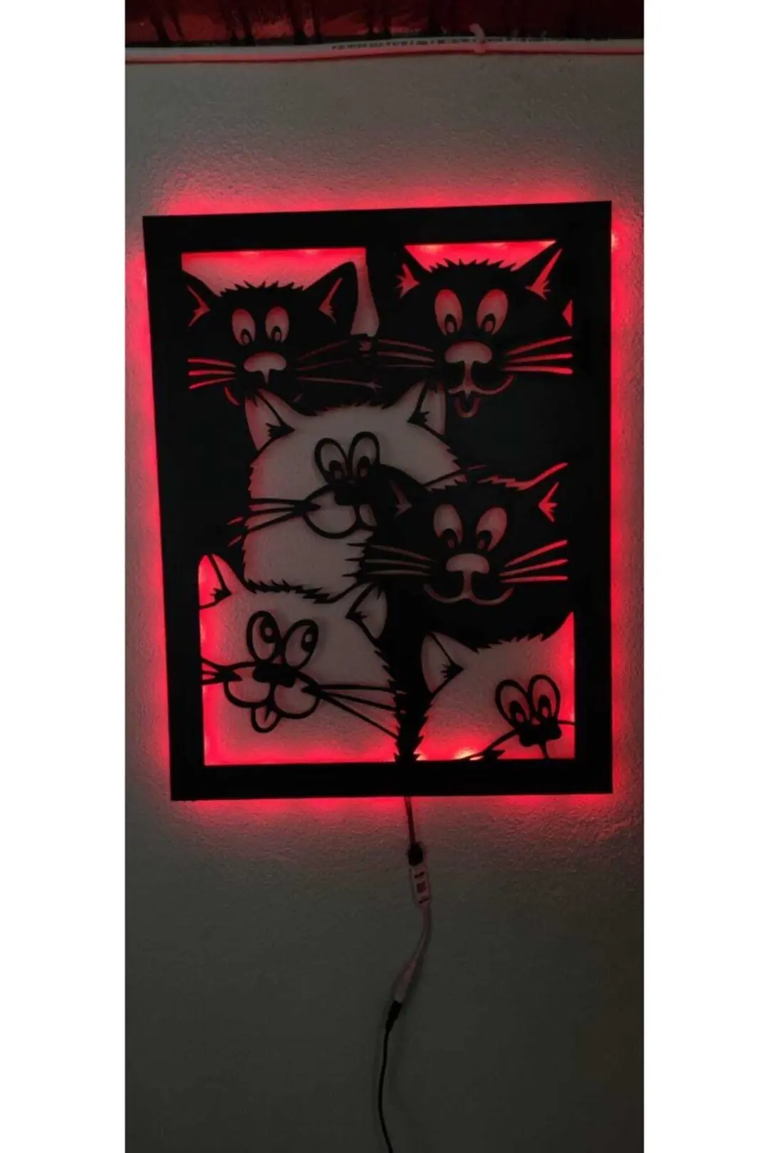 Kediler Led Işıklı Tablo