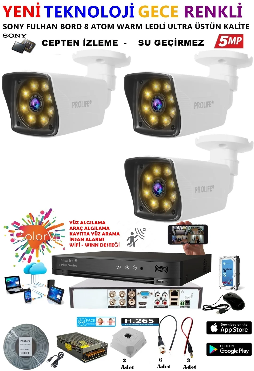 3lü Kamera Sistemi Fiyatları Gece Renkli Warm Ledli Kameralar