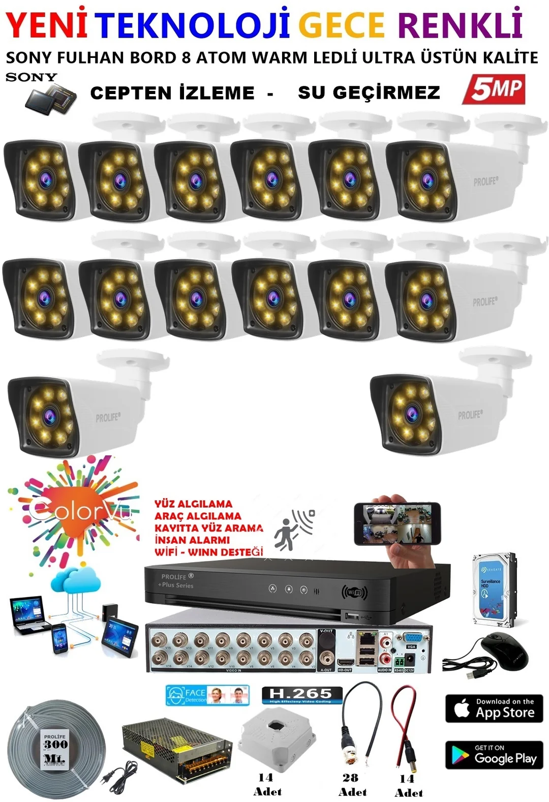 Güvenlik Kamera Setleri ve 14'Lü Kamera Gece Görüşlü Kamera