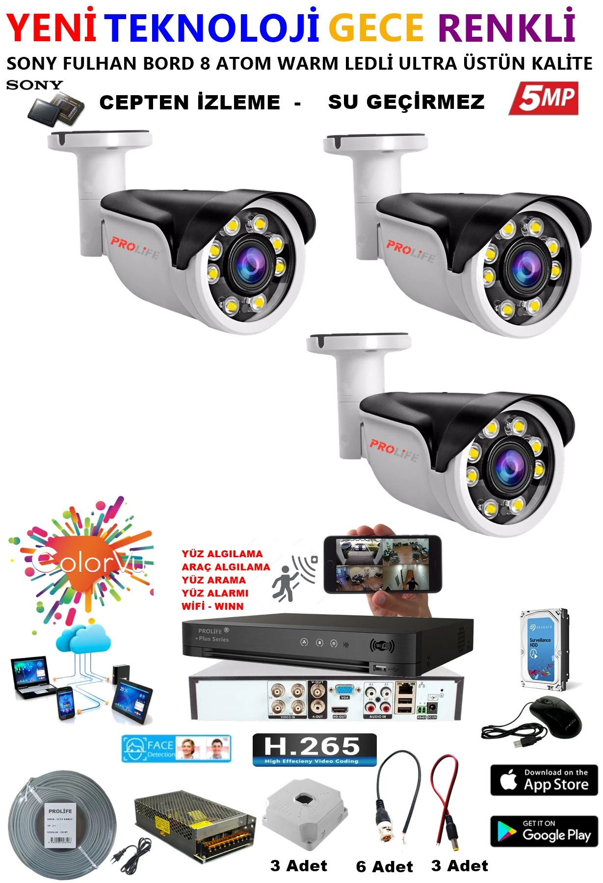 5 MP Gece Renkli WARM LED Kamera Setleri