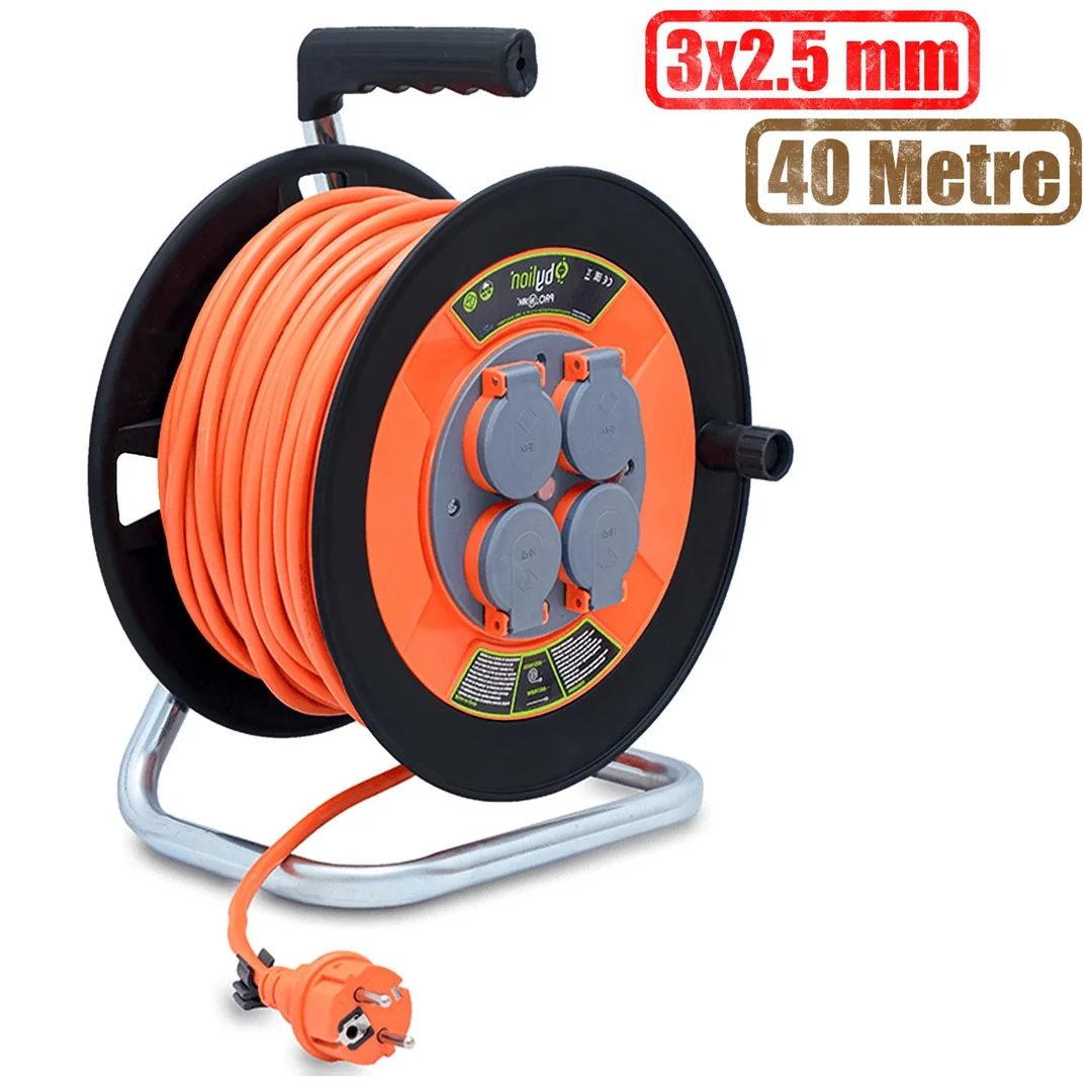 Makaralı Seyyar Kablo Kapaklı 4 Prizli Plastik Uzatma Kablosu 3x2.5 mm