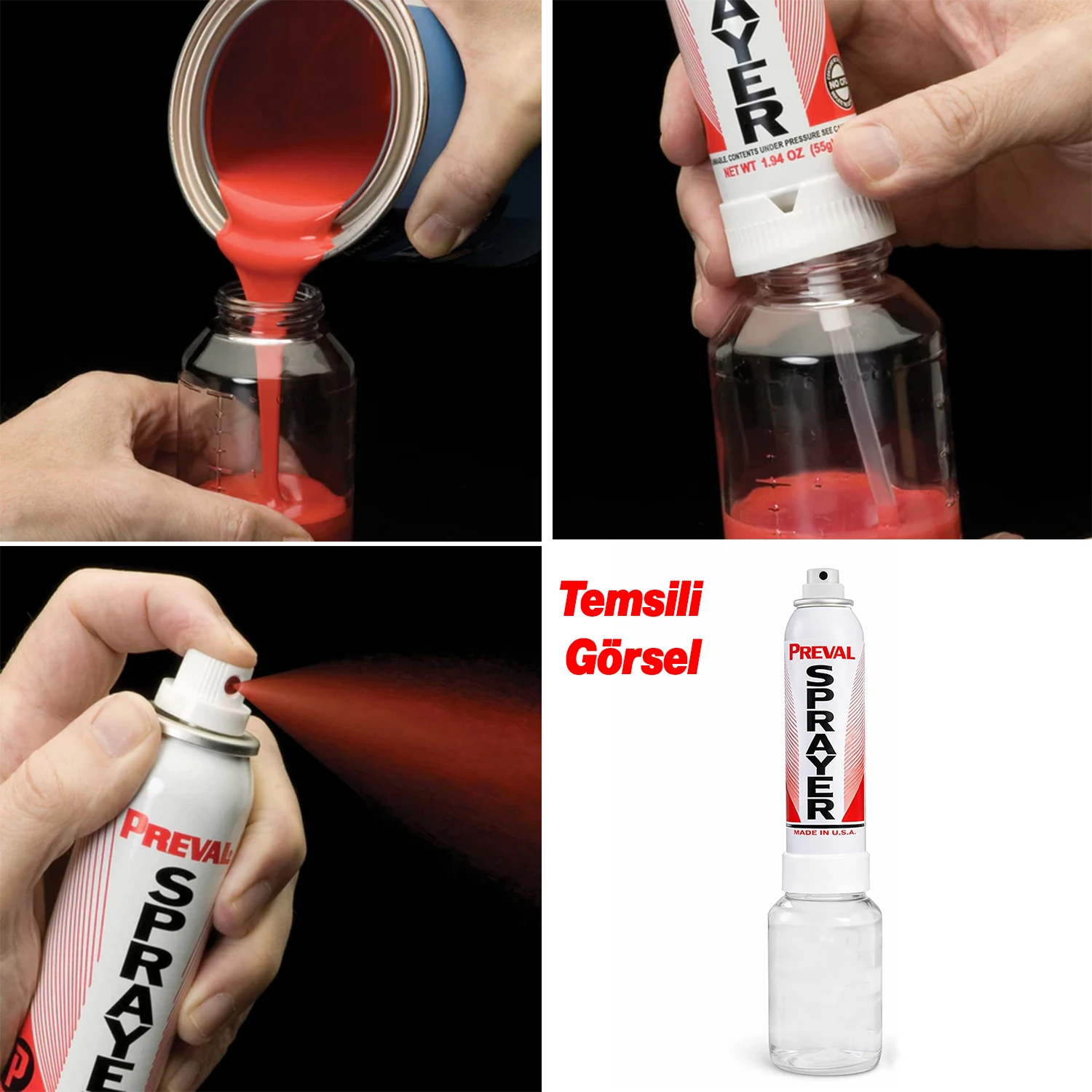 (5 Adet) Preval Sprey 55 gr Hazır Sıkıştırılmış Hava Boya Hazneli ...