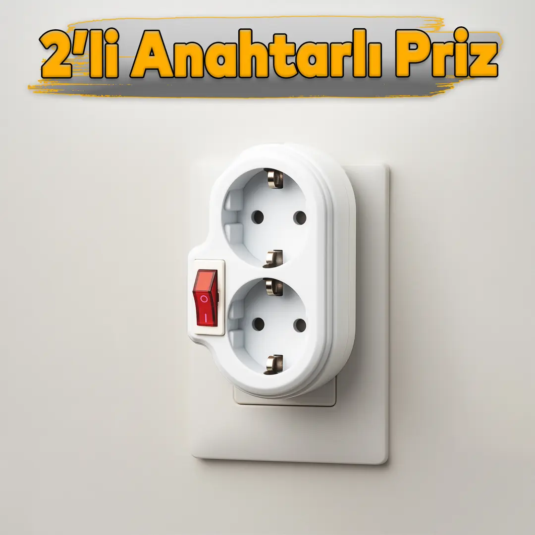 Kablosuz Açma Kapamalı Anahtarlı 2'li Beyaz Grup Priz Golyat Düğmeli ...