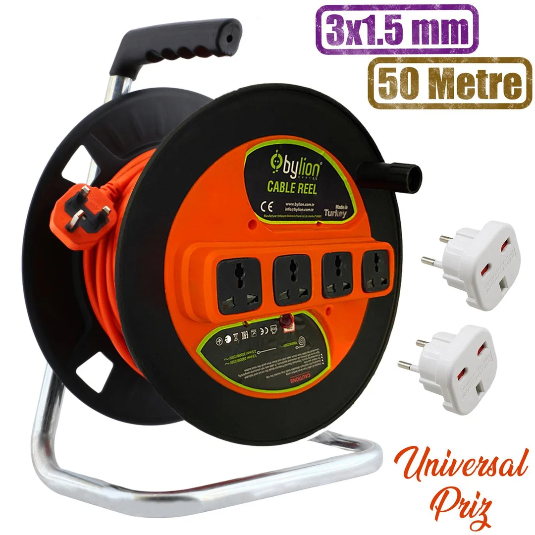 Makaralı Seyyar Kablo Universal 4 Prizli Uzatma Kablosu 3x1.5 mm TTR K