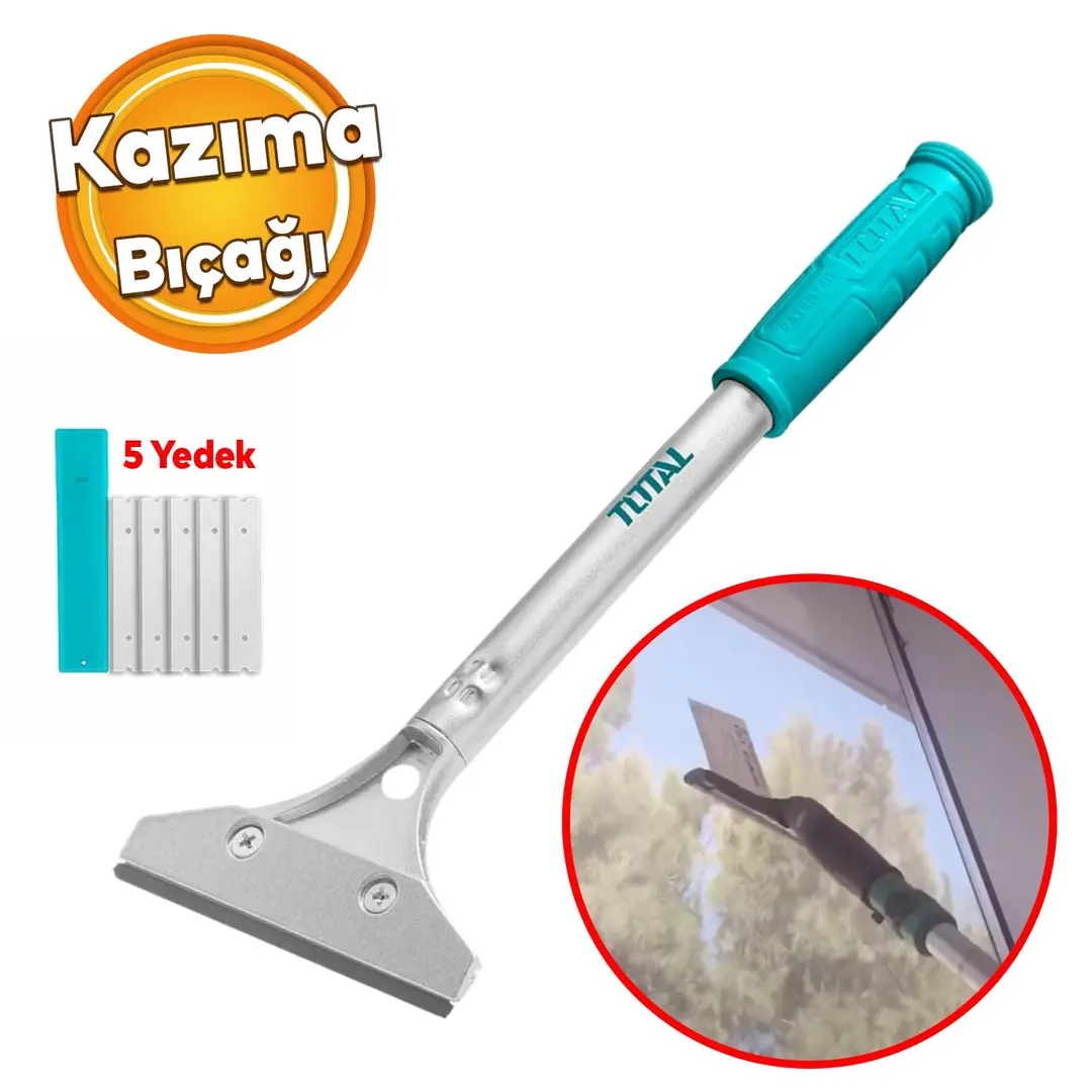 Metal Cam Kazıma Bıçağı 5 Adet Yedek Jiletli Saplı 310 mm THT183201 De