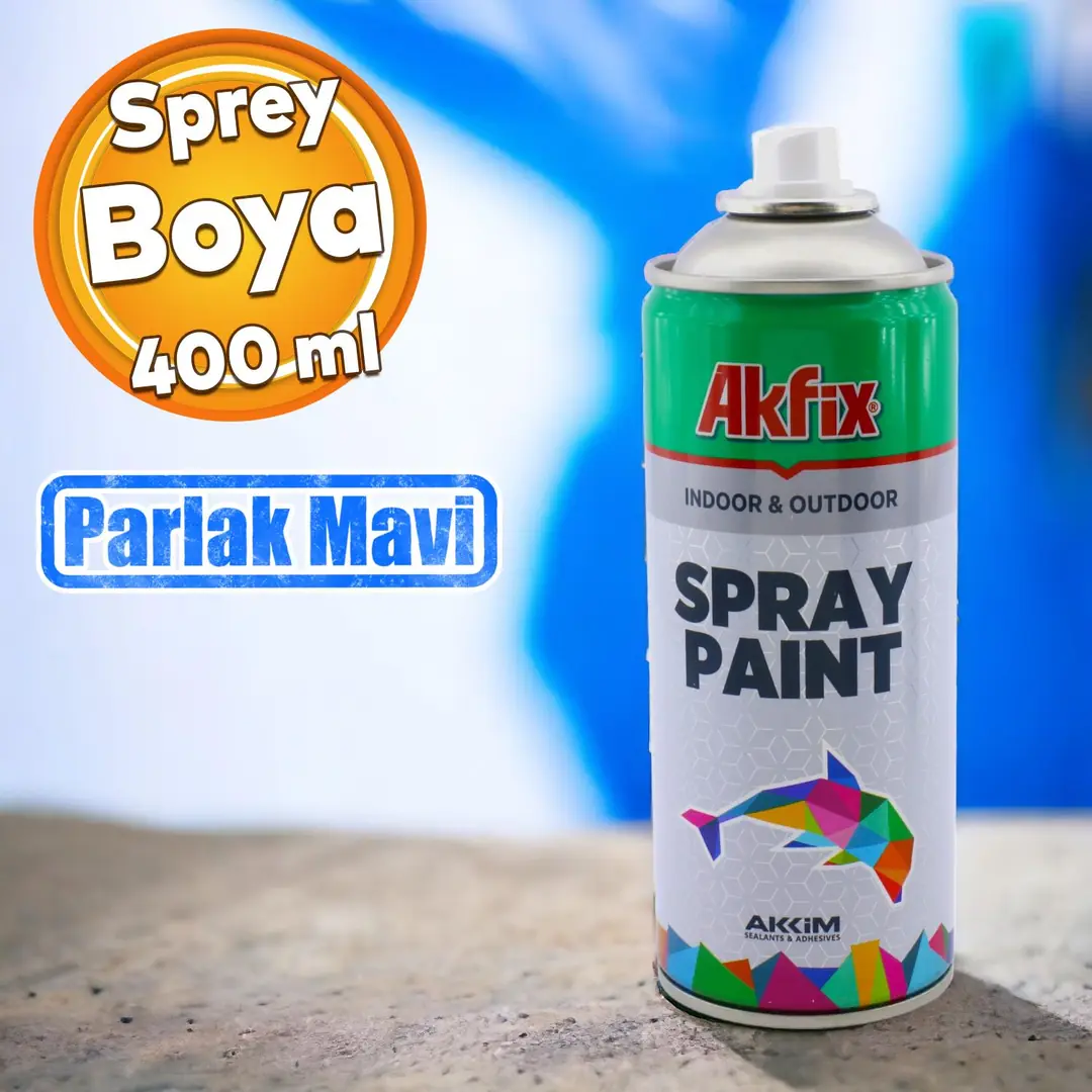 Akfix Kalıcı Akrilik Sprey Boya Parlak Mavi 400 ml Tasarım Metal Ahşap
