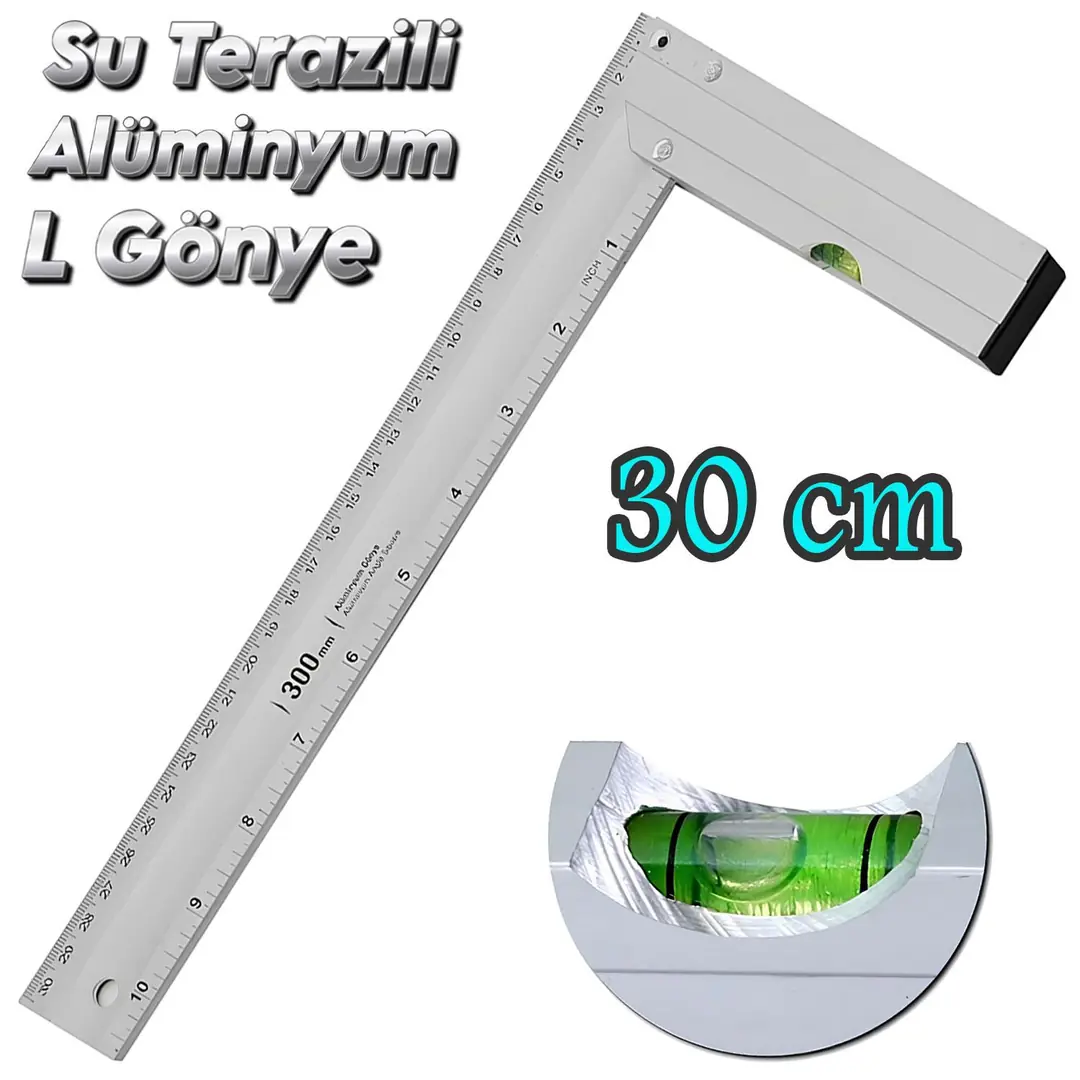 Alüminyum L Gönye Su Terazili Cetvel Kaynak Kaynakçı Marangoz Gönyesi