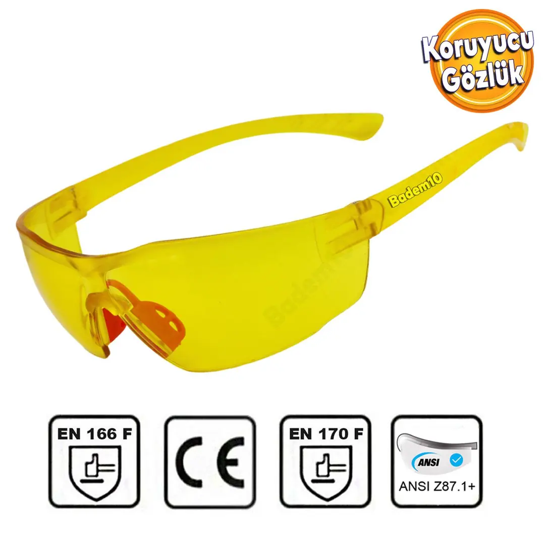 İş Güvenlik Gözlüğü Rüzgar Toz Korumalı Gözlük Uv Koruyucu Güneş Gözlüğü Silikon Burunluk Sarı ...