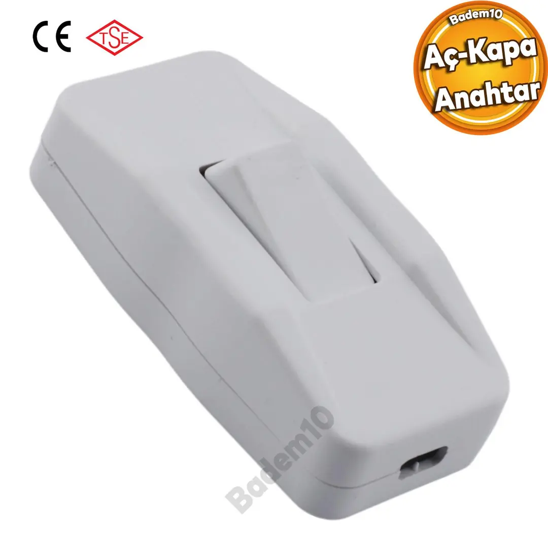 Düğme Elektrik Anahtar Priz Aç Kapa Tekli Arapuar Beyaz Plastik- Badem10