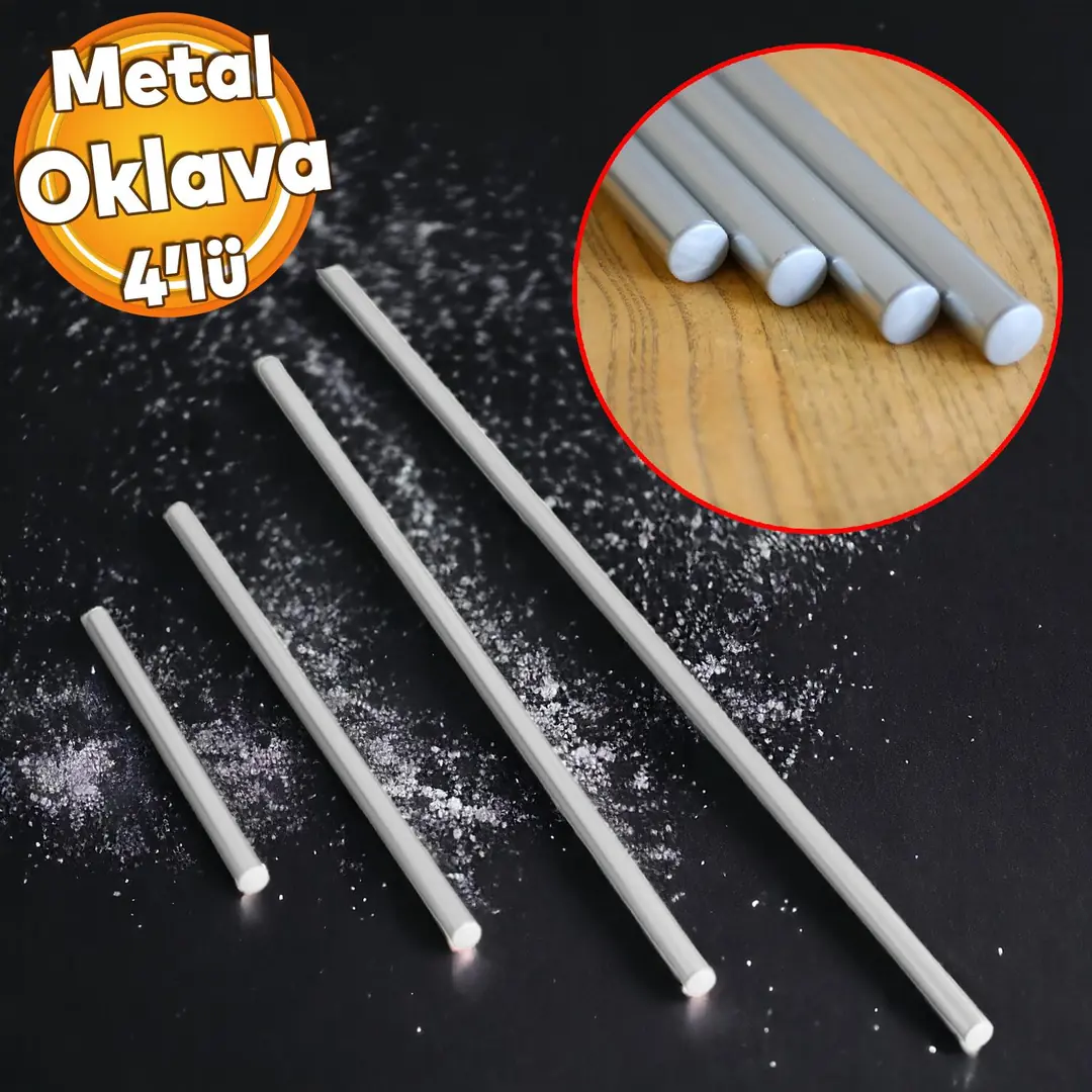 Alüminyum Metal Oklava 4'lü Set Börek Hamur Yufka Açma Silindir Yuvarl