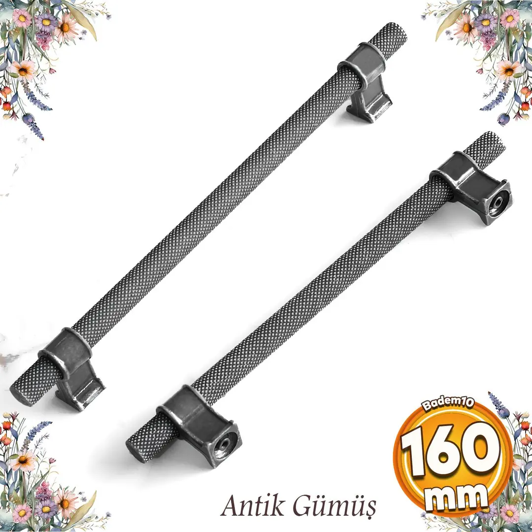 Hisar Antik Gümüş Tırtıklı Metal Kulp 160 mm Mobilya Çekmece Mutfak Do