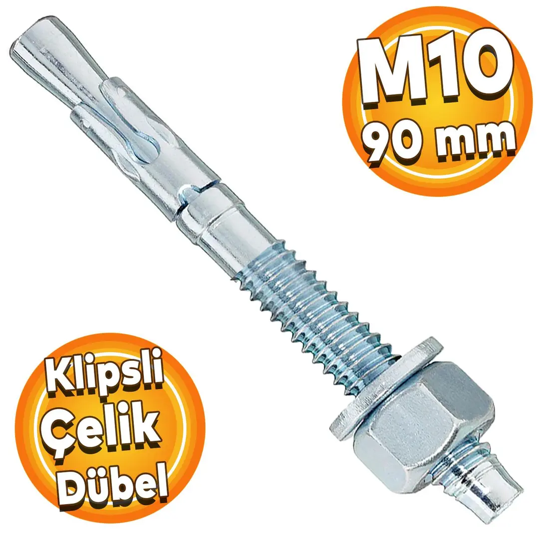 Klipsli Çelik Dübel M10x90 mm- Badem10