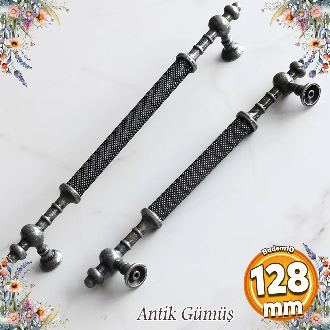 Ladin Antik Gümüş Metal Kulp Kulpu 128 mm Mobilya Çekmece Mutfak Dolab
