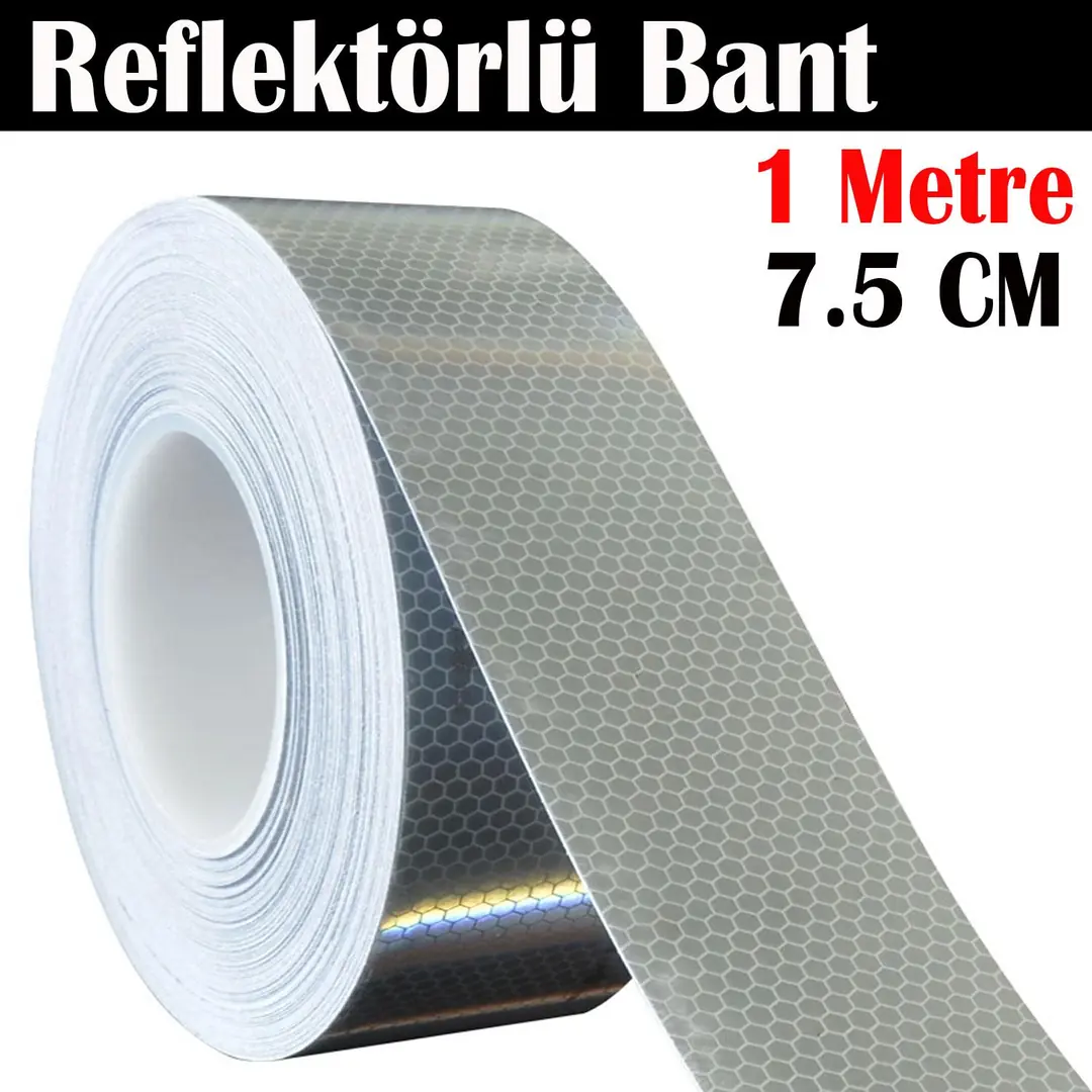Reflektörlü Bant Beyaz Reflektif Fosforlu Şerit Bant 7.5 cm 1 Metre İk
