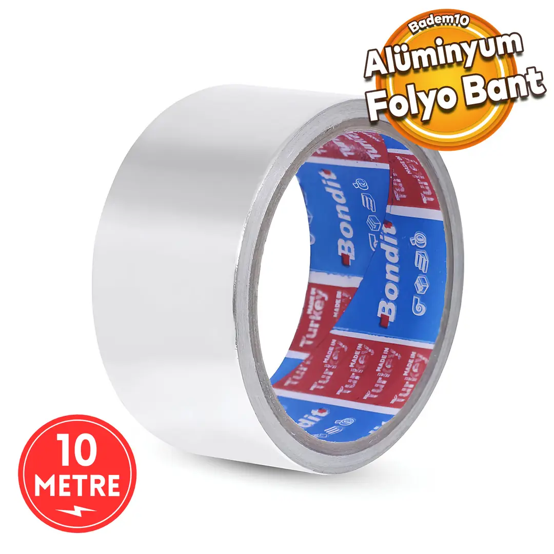 Alüminyum Folyo Bant 45 mm x 10 Metre Yanmaz Soba Borusu Bandı- Badem10