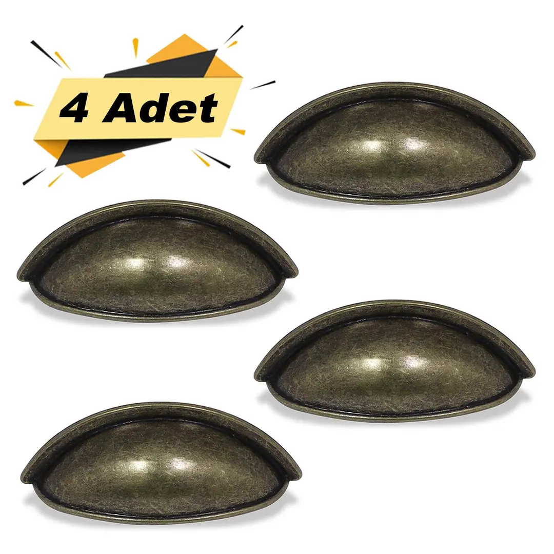 Midye Çekmece Dolap Kapak Kulpu Kulbu 64 mm Antik Rustik Metal Kulp (4