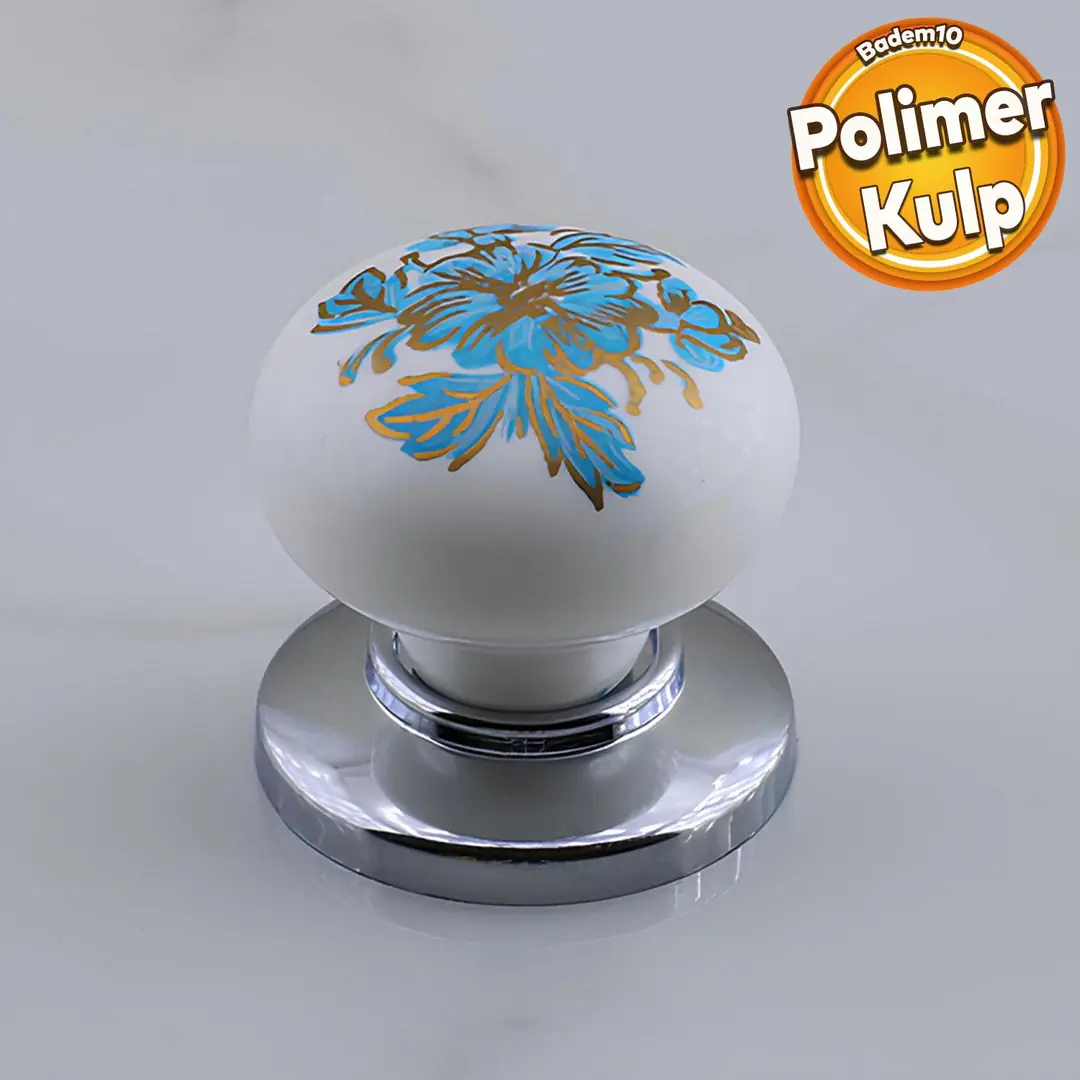 Polimer Düğme Kulp Mavi Desenli Krom Tablalı Dolap Mobilya Mutfak ...