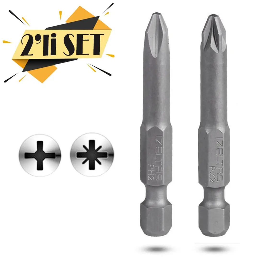 İzeltaş 2'li Yıldız Bits Uç PH2 PZ2 Matkap Ucu Seti 50 mm- Badem10