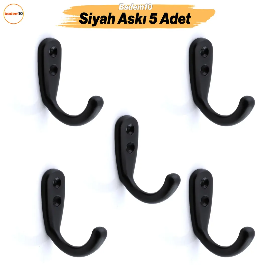 Azra Çanta Elbise Askısı 5 Adet Siyah Duvar Vestiyer Banyo Kıyafet Asma ...