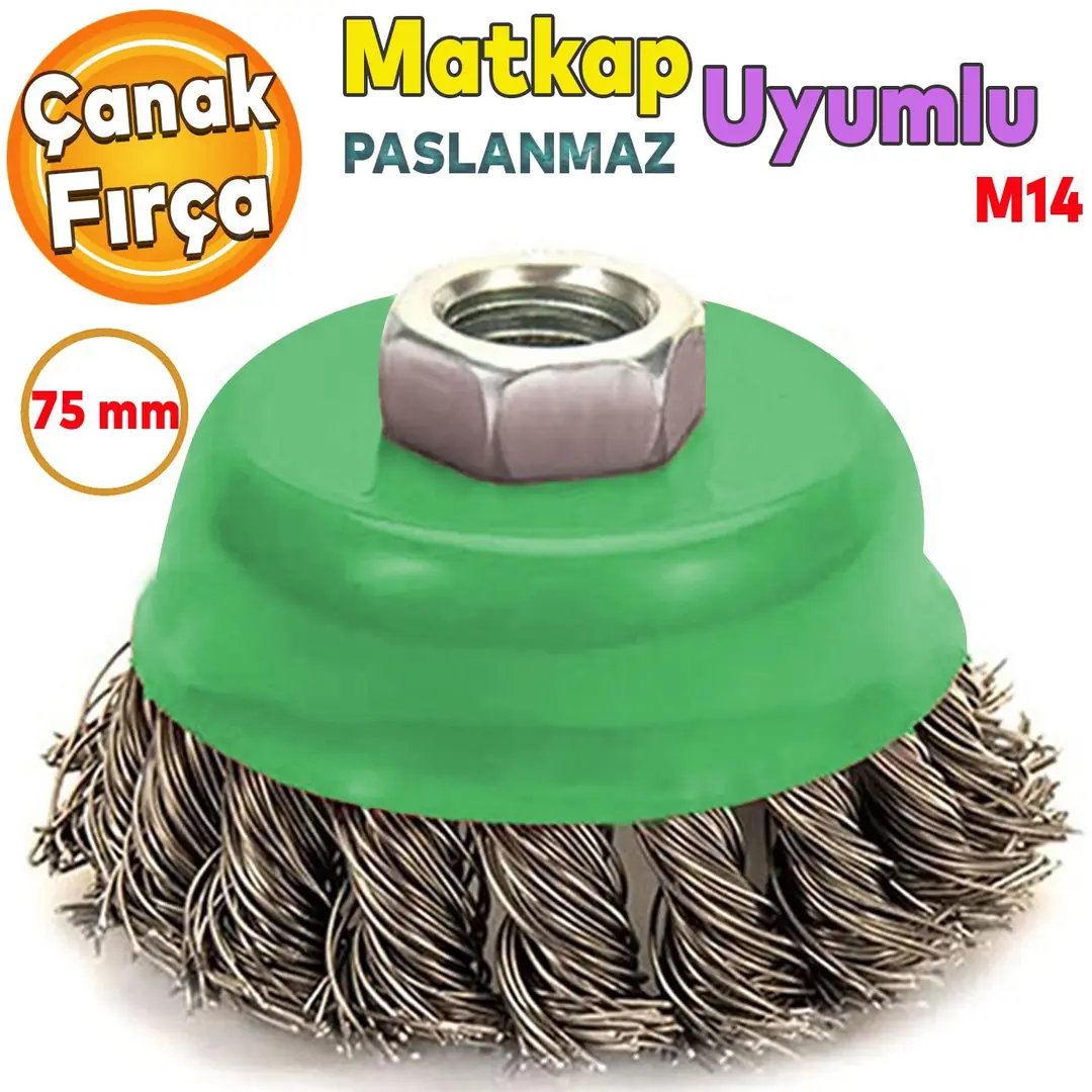 Saçaklı Çanak Fırça Paslanmaz 75 mm M14- Badem10