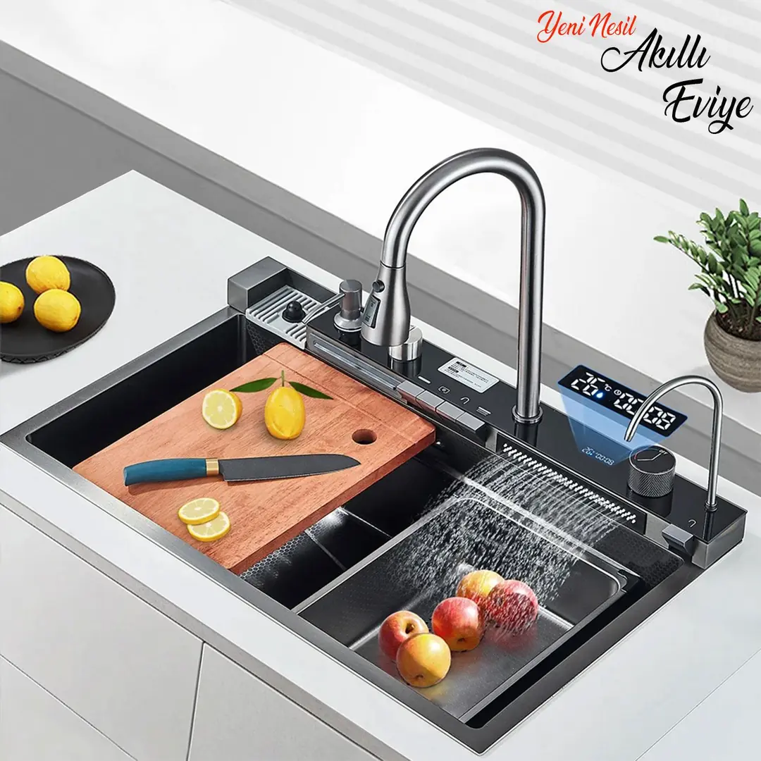 Akıllı Evye Seti Dijital Tuşlu Endüstriyel Mutfak Lavabo Musluk ...