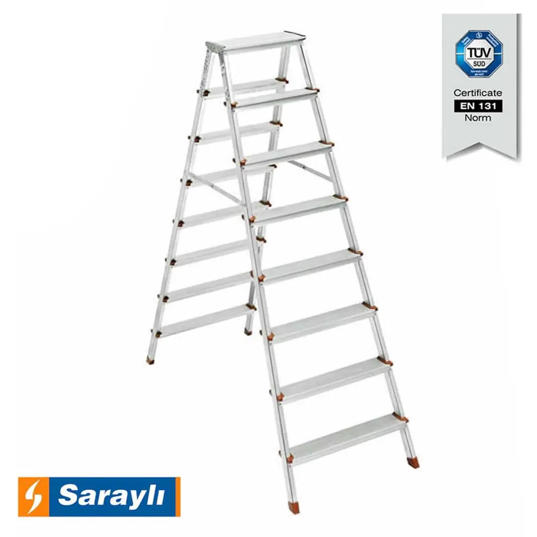Saraylı 8+8 Çift Taraflı Merdiven Alüminyum Katlanır Ev Merdiveni- Badem10