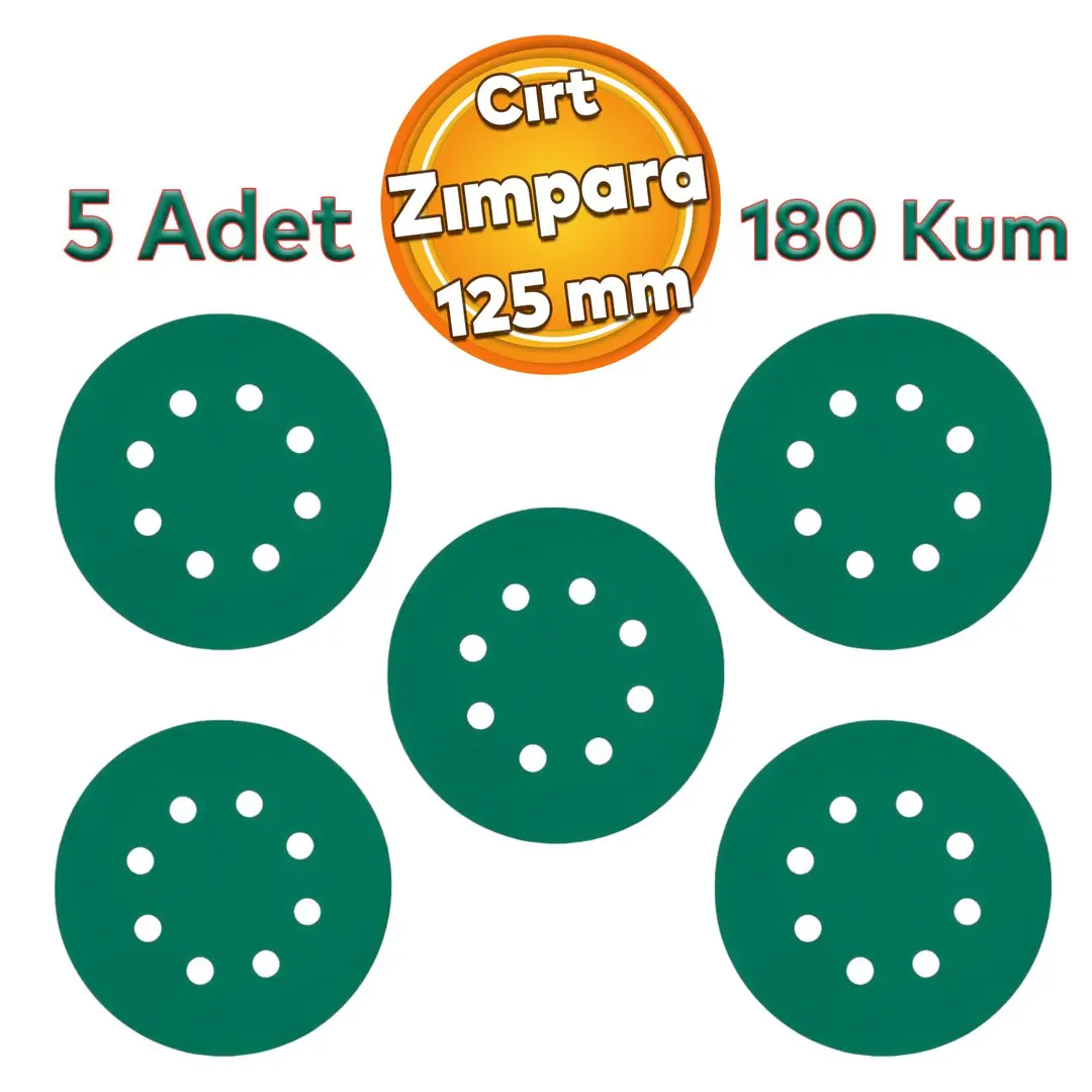 Delikli 125 mm Yeşil Cırt Zımpara Taşlama 180 Kum Kaporta Boya Duvar ...