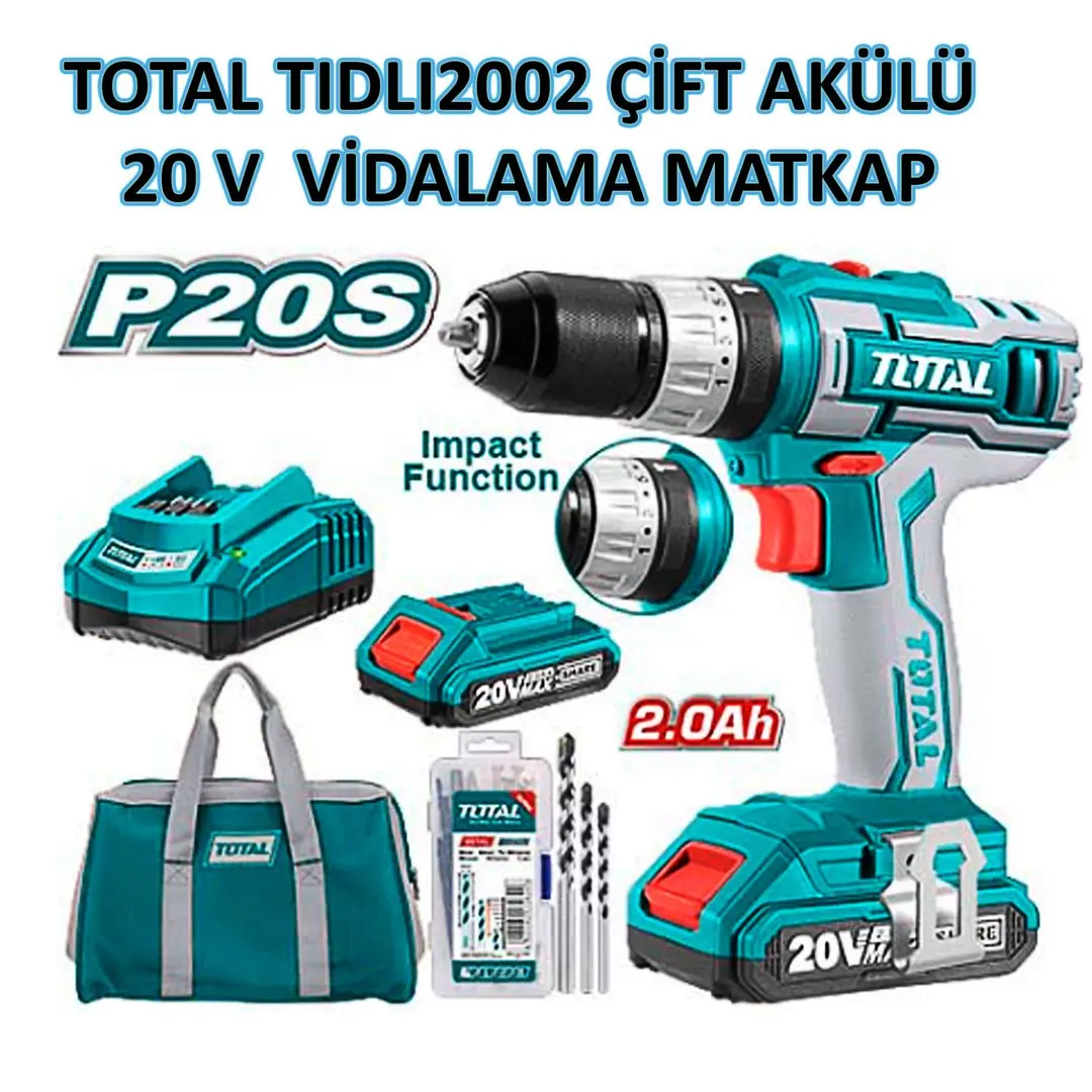Total TIDLI2002 Çift Akülü Darbeli Vidalama Matkap 20V Lİ-ON- Badem10