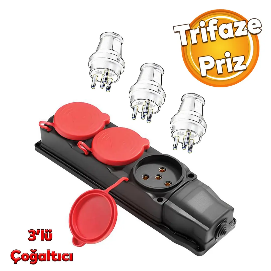 Trifaze Kapaklı Klemensli Grup Priz 3'lü Çoğaltıcı Kablosuz Kauçuklu ...