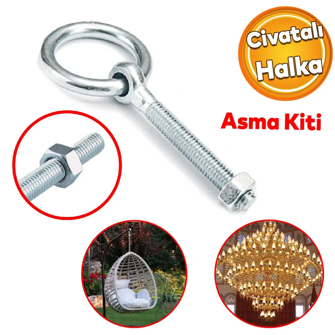 Delikli Halkalı Metal Paslanmaz Civata M10 Somunlu Sabitleme Çekme ...