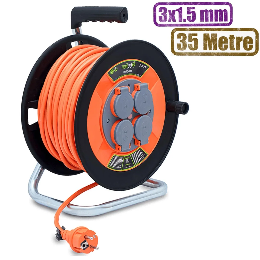 Makaralı Seyyar Kablo Kapaklı 4 Prizli Plastik Uzatma Kablosu 3x1.5 mm