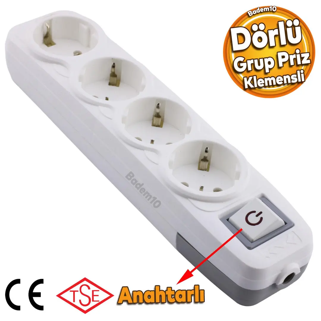 4'lü Grup Priz Anahtarlı Klemensli Fiş Priz Topraklı Çoklu Grup Priz ...