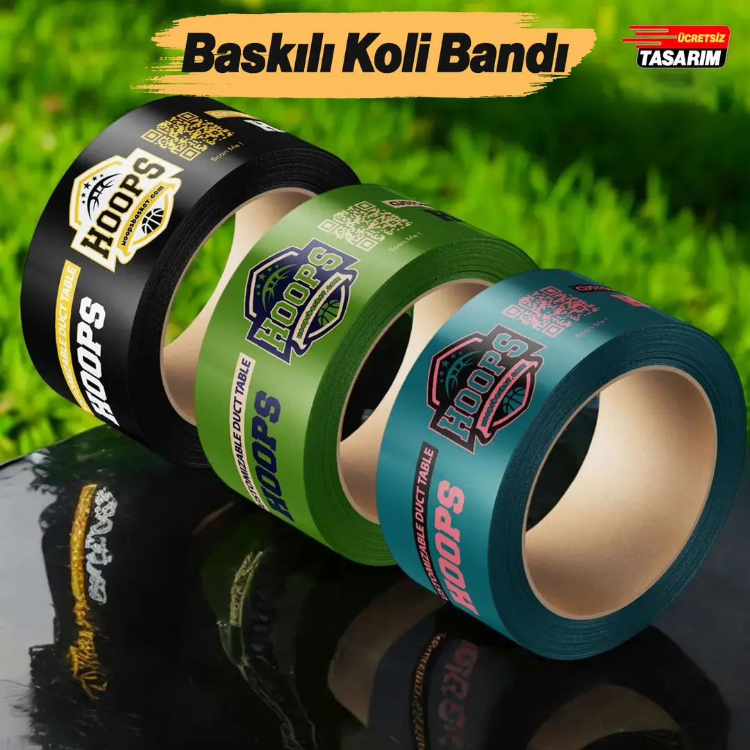 Baskılı Koli Bandı 45x100 3 Renk Özel Tasarım QR Logo Özel Yazı