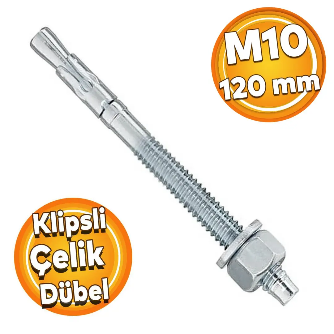 Saplamalı Klipsli Çelik Dübel M10x120 mm Raf Montaj Bağlantı Zemin ...