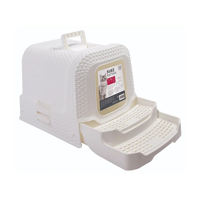 M-PETS Suez Rattan Kapalı Kedi Tuvaleti Beyaz 69x42x41cm