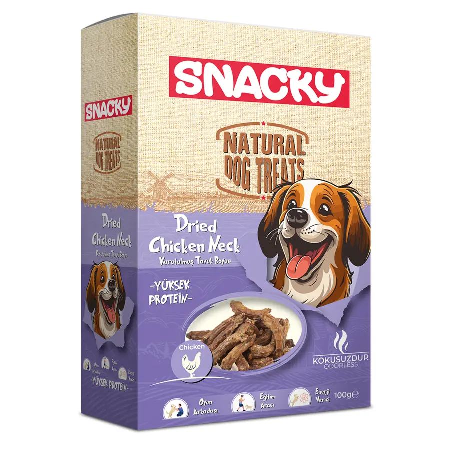 Snacky Kurutulmuş Tavuk Boyun Köpek Ödülü 100 Gr