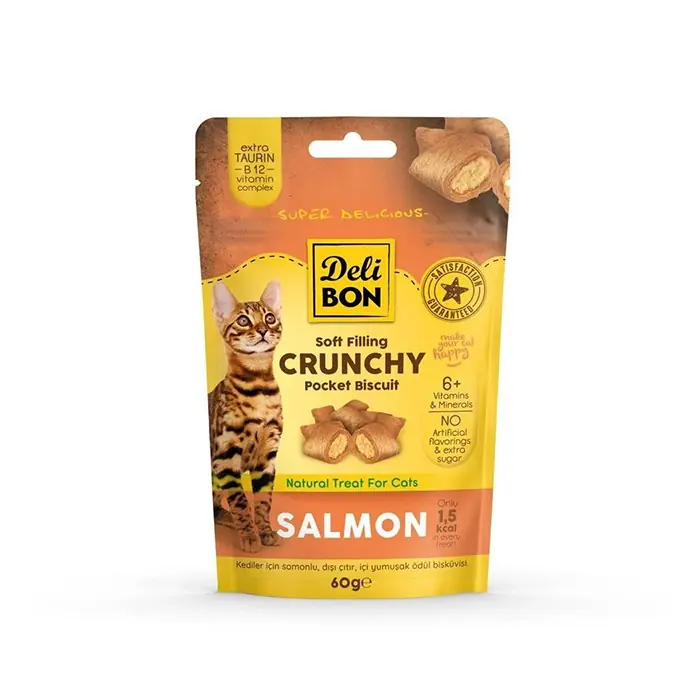 Delibon Crunchy İçi Dolgulu Somonlu Kedi Ödül Bisküvisi 60gr